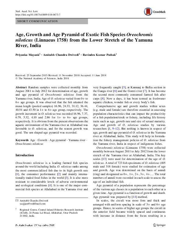 (PDF) Age, Growth and Age Pyramid of Exotic Fish Species Oreochromis ...