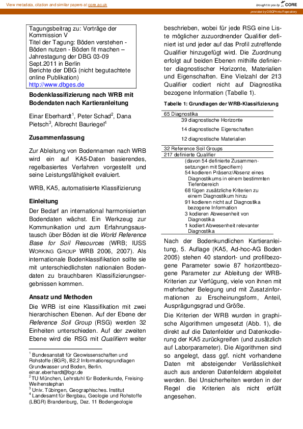 (PDF) Bodenklassifizierung nach WRB mit Bodendaten nach Kartieranleitung