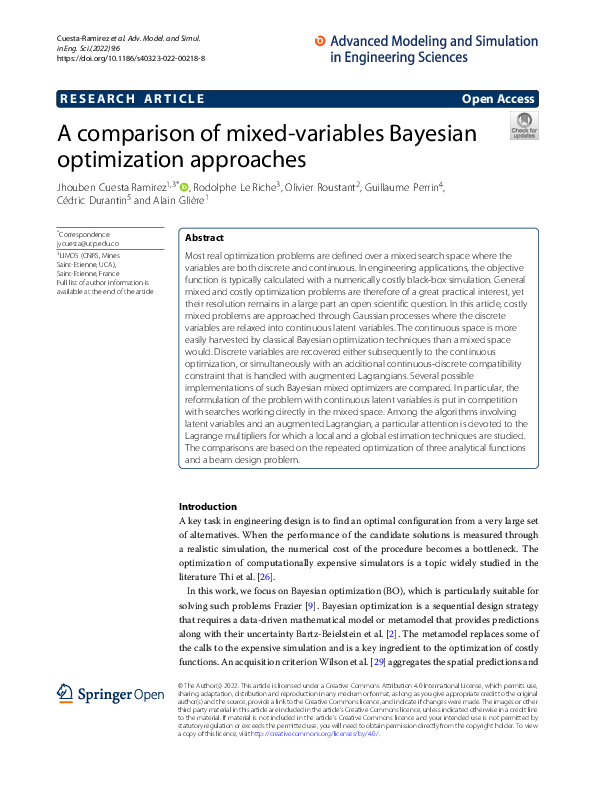 Pdf A Comparison Of Mixed Variables Bayesian Optimization Approaches 