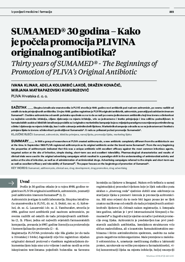 (PDF) Thirty years of SUMAMED® - The Beginnings of Promotion of PLIVA ...