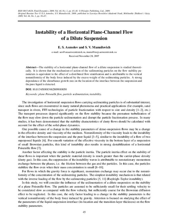 (PDF) Instability of a horizontal plane-channel flow of a dilute suspension