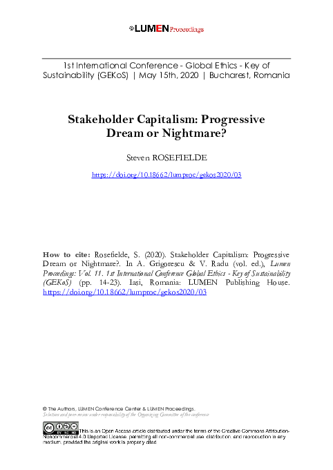 (PDF) Stakeholder Capitalism: Progressive Dream or Nightmare?