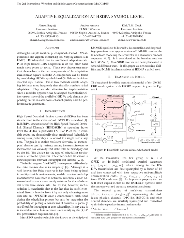 (PDF) Adaptive Equalization at HSDPA Symbol Level | Andrea Ancora - Academia.edu