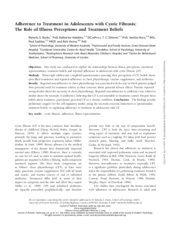 (PDF) Adherence to Treatment in Adolescents with Cystic Fibrosis: The ...
