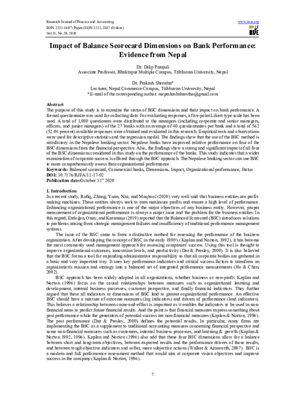 (PDF) Impact of Balance Scorecard Dimensions on Bank Performance ...