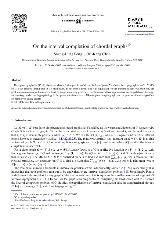 (PDF) On the interval completion of chordal graphs