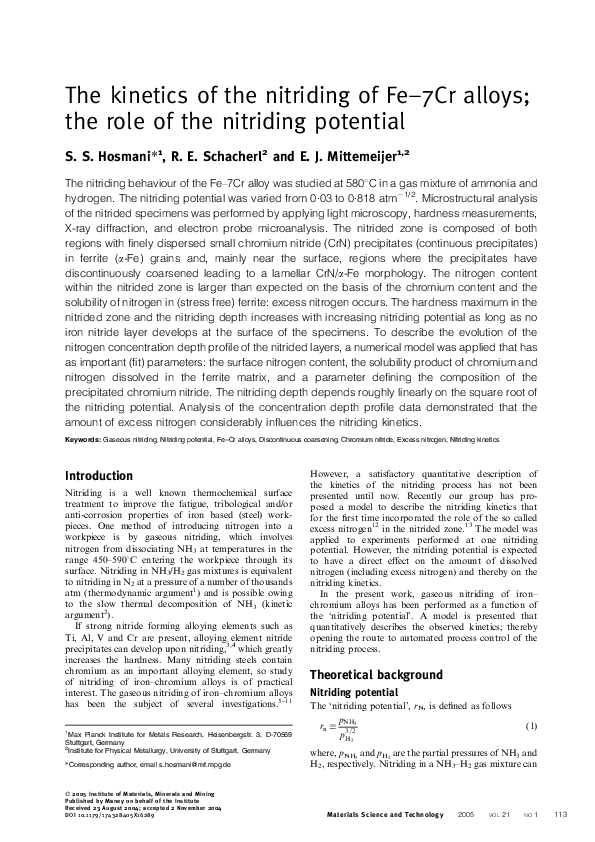 (PDF) The kinetics of the nitriding of Fe–7Cr alloys; the role of the ...