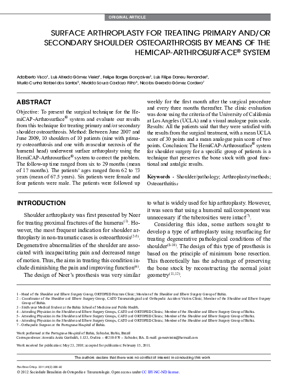 (PDF) Surface Arthroplasty for Treating Primary And/Or Secondary ...