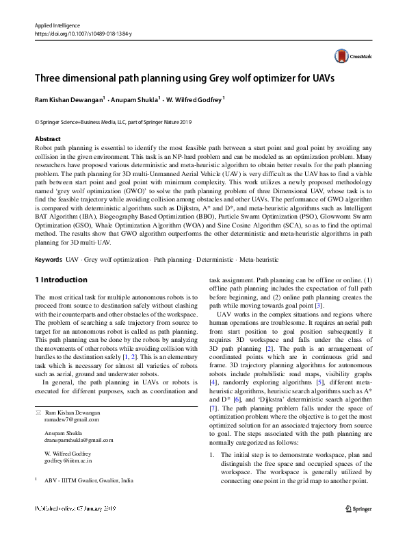 (PDF) Three dimensional path planning using Grey wolf optimizer for UAVs