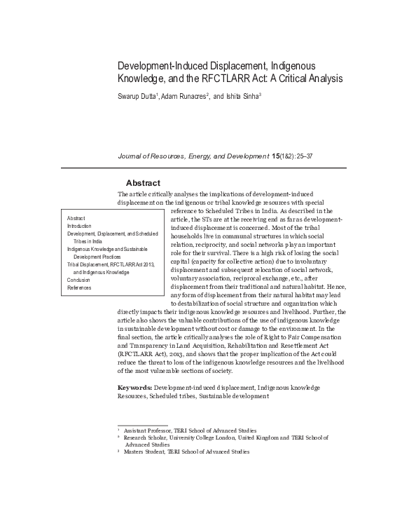 (PDF) Development-Induced Displacement, Indigenous Knowledge, and the ...