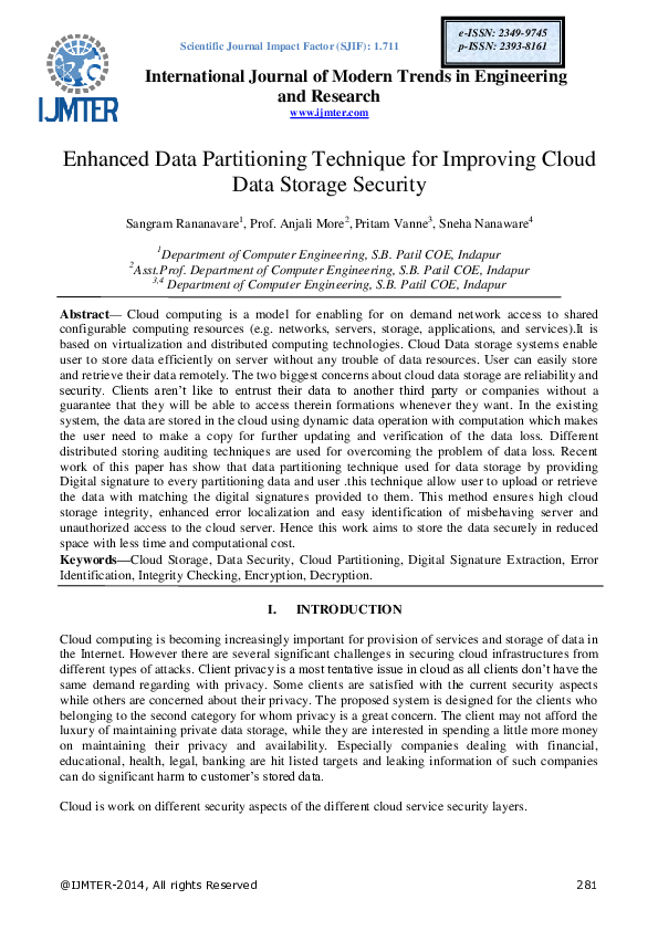 (PDF) Enhanced Data Partitioning Technique for Improving Cloud Data ... (PDF) Enhanced Data Partitioning Technique for Improving Cloud Data ...