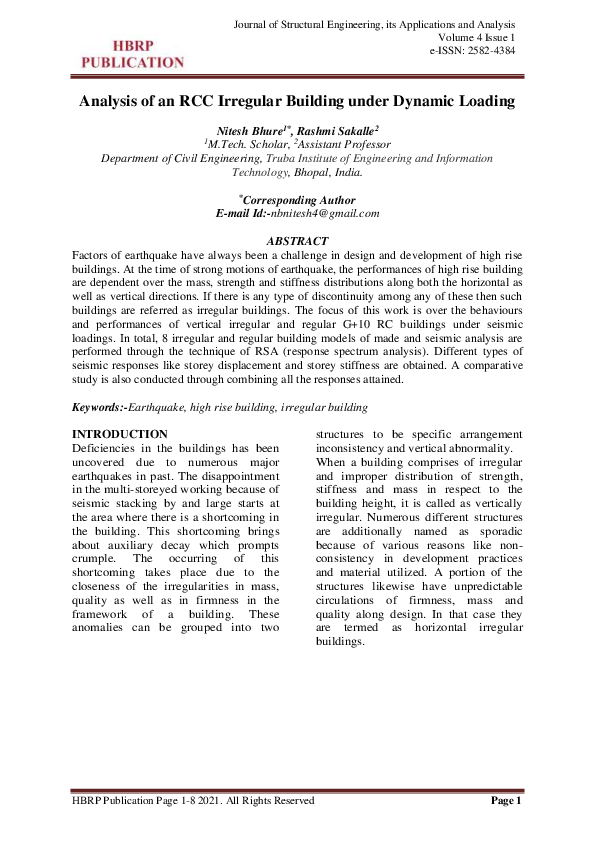 (PDF) Analysis of an RCC Irregular Building under Dynamic Loading