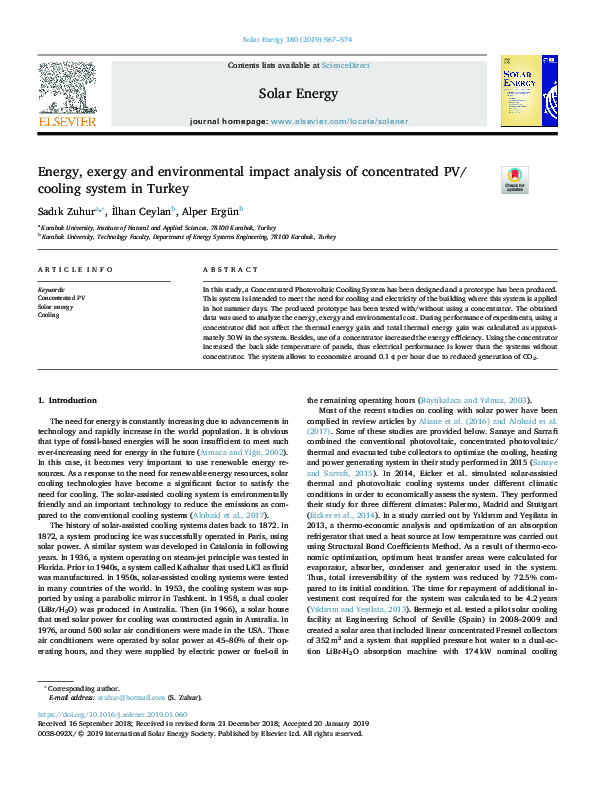 (PDF) Energy, exergy and environmental impact analysis of concentrated ...