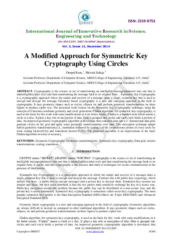 (PDF) Symmetric Key Cryptography with Circles