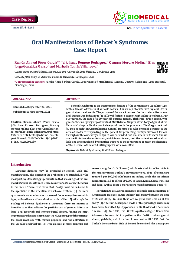 (PDF) Oral Manifestations of Behcet's Syndrome: Case Report