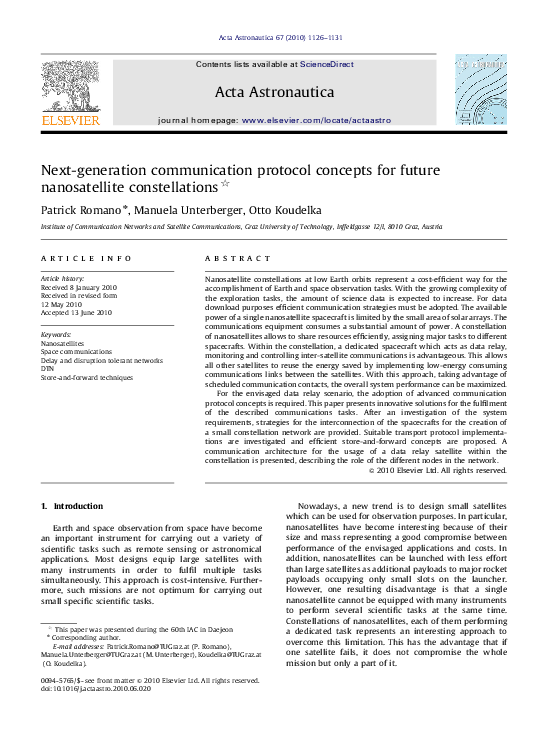 (PDF) Next-generation communication protocol concepts for future nanosatellite constellations