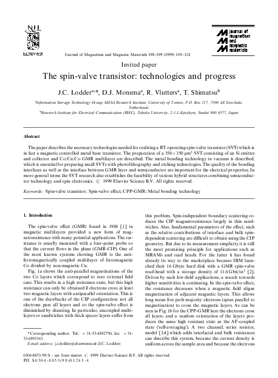 (PDF) The spin-valve transistor: technologies and progress