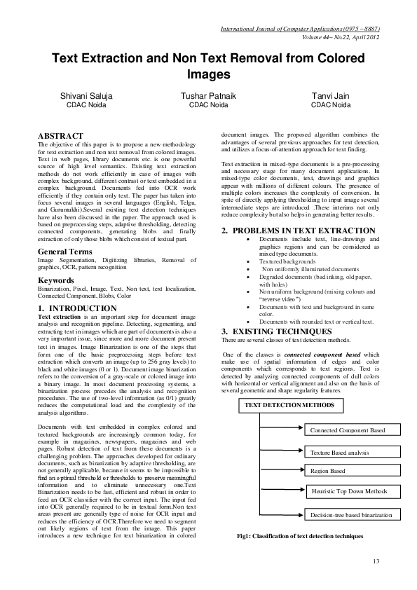 (PDF) Text Extraction and Non Text Removal from Colored Images