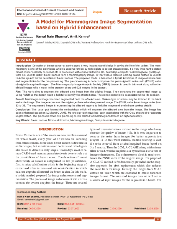(PDF) A Model for Mammogram Image Segmentation based on Hybrid Enhancement
