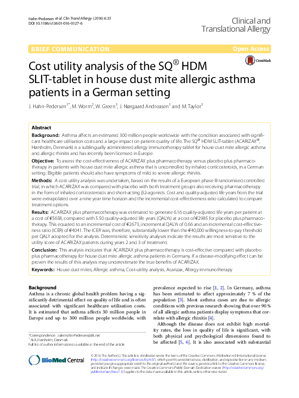(PDF) Cost utility analysis of the SQ(®) HDM SLIT-tablet in house dust ...