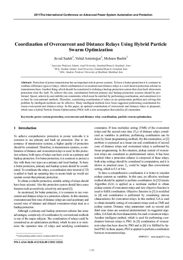 Pdf Coordination Of Overcurrent And Distance Relays Using Hybrid Particle Swarm Optimization