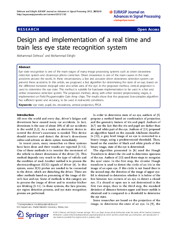 Pdf Design And Implementation Of A Real Time And Train Less Eye State Recognition System