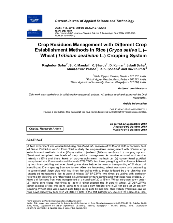 (PDF) Management of Crop Residues in Rice-Wheat Systems