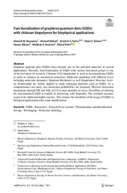 (PDF) Functionalization of graphene quantum dots (GQDs) with chitosan ...