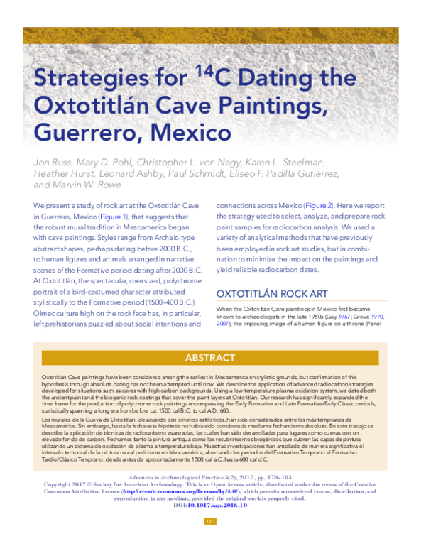 (PDF) Strategies for 14C Dating the Oxtotitlán Cave Paintings, Guerrero ...