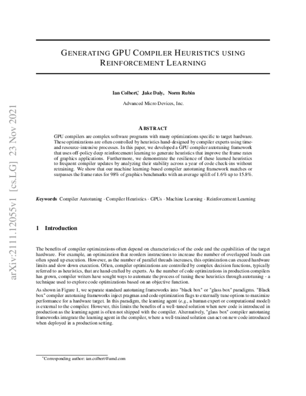 (PDF) Generating GPU Compiler Heuristics using Reinforcement Learning