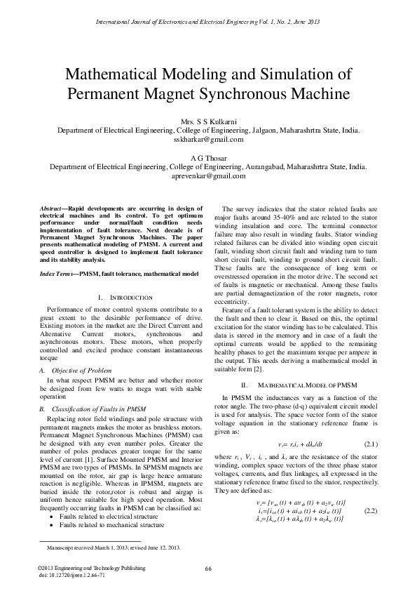 (PDF) Mathematical Modeling and Simulation of Permanent Magnet ...