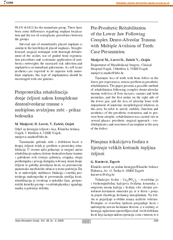 (PDF) Pre-Prosthetic Rehabilitation of the Lower Jaw Following Complex ...