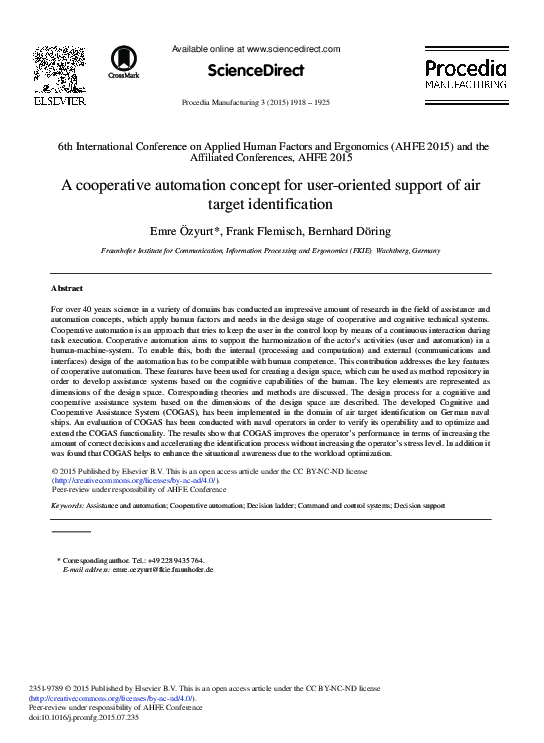 (PDF) A Cooperative Automation Concept for User-oriented Support of Air ...