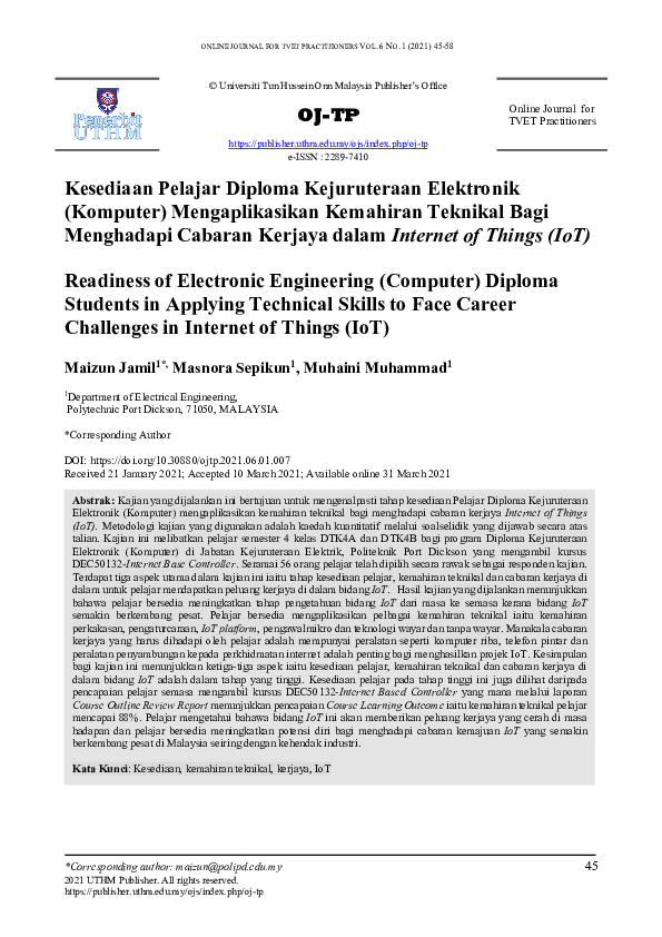 (PDF) Kesediaan Pelajar Diploma Kejuruteraan Elektronik (Komputer ...