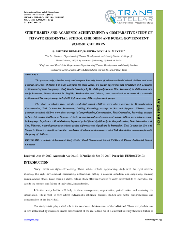 (PDF) Study Habits and Academic Achievement: A Comparative Analysis of ...