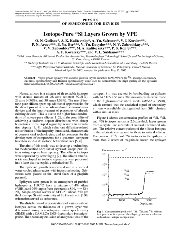(PDF) Isotope-pure 28Si layers grown by VPE
