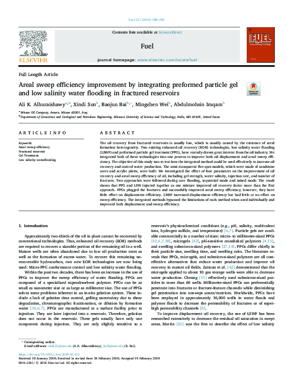 (PDF) Areal sweep efficiency improvement by integrating preformed ...