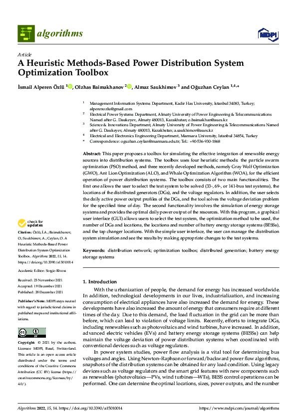 Pdf A Heuristic Methods Based Power Distribution System Optimization Toolbox