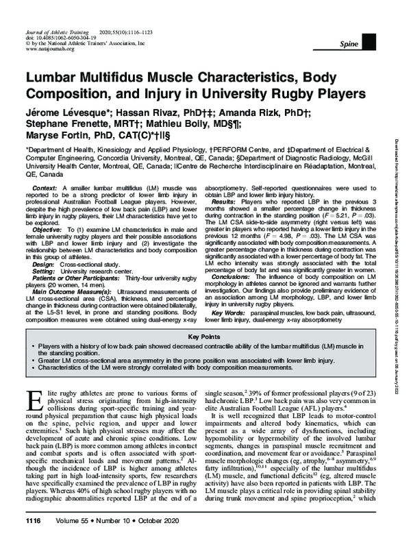 (PDF) Lumbar Multifidus Muscle Characteristics, Body Composition, and ...
