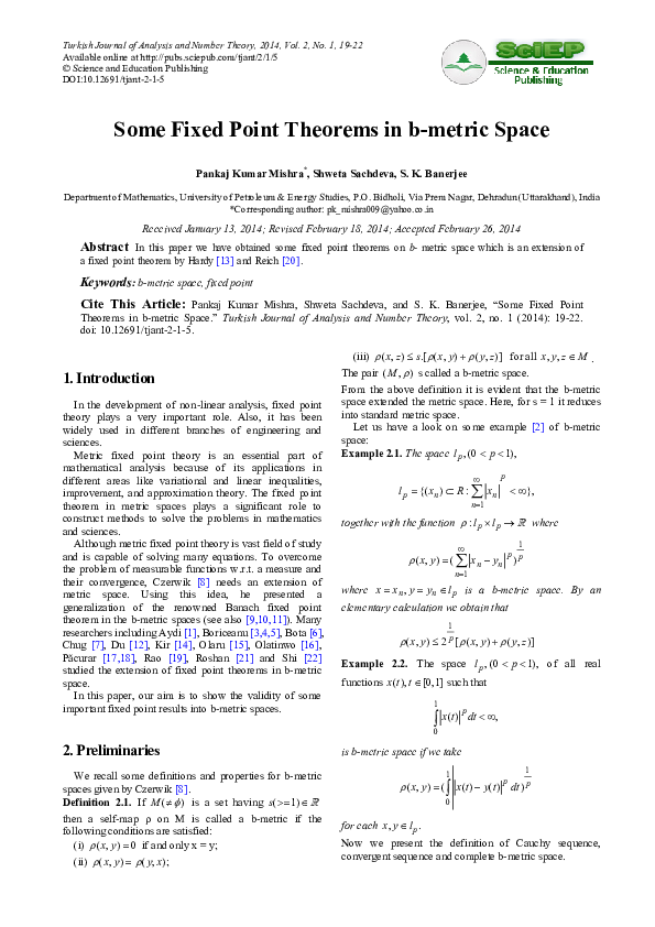 (PDF) Some Fixed Point Theorems in b-metric Space