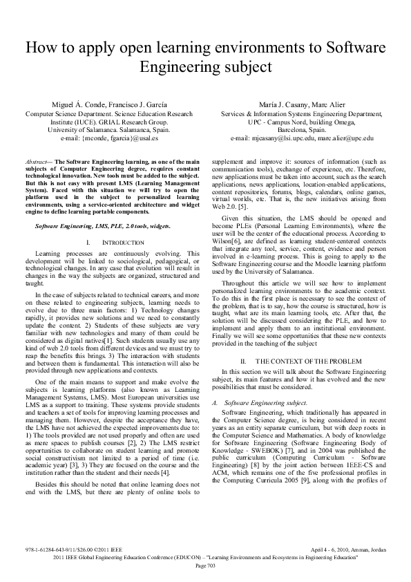 (PDF) How to apply open learning environments to Software Engineering ...