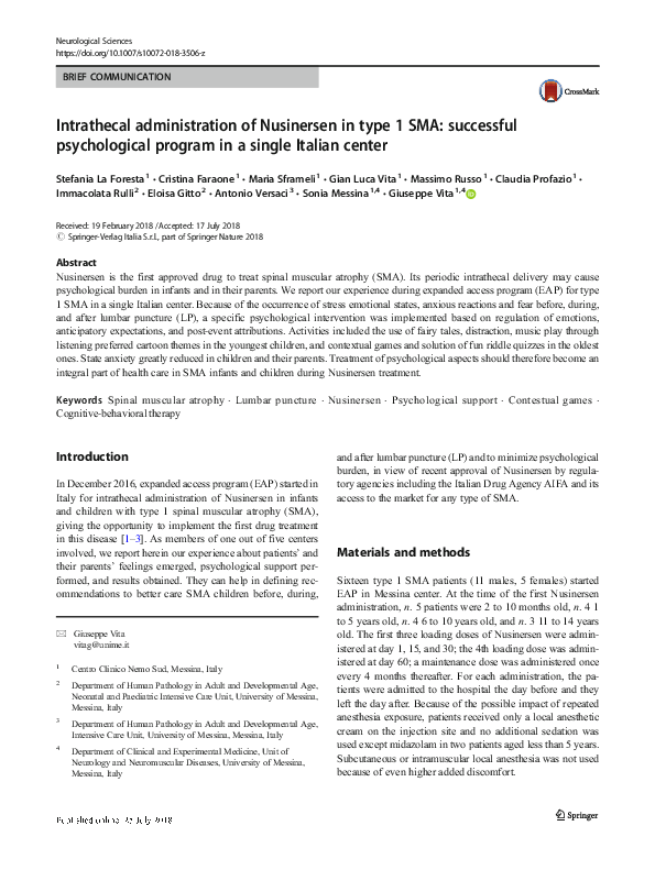(PDF) Intrathecal administration of Nusinersen in type 1 SMA ...