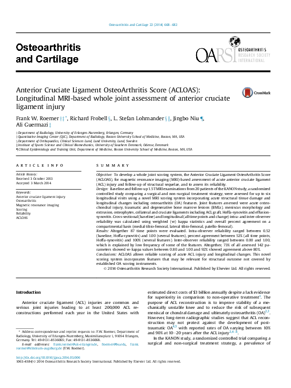 (PDF) Anterior Cruciate Ligament OsteoArthritis Score (ACLOAS ...