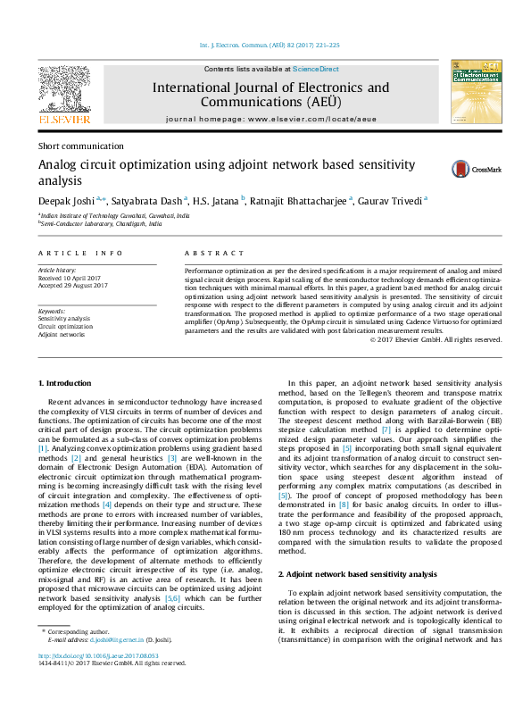 (PDF) Analog circuit optimization using adjoint network based sensitivity analysis