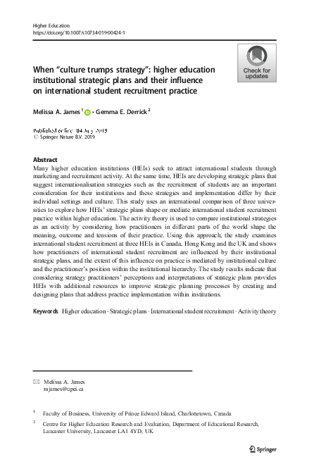 (PDF) When “culture trumps strategy”: higher education institutional ...