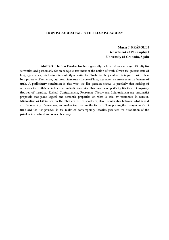 (PDF) How Paradoxical is the Liar Paradox