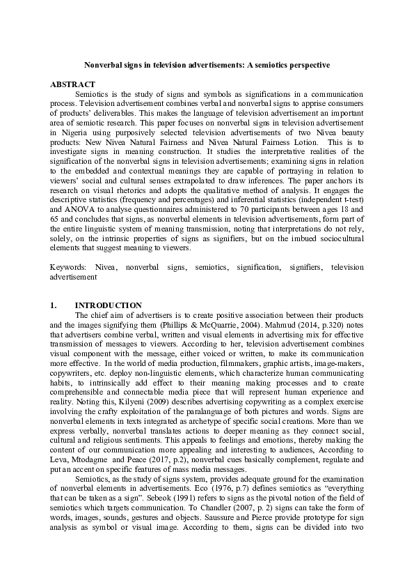 Doc Nonverbal Signs In Television Advertisements A Semiotics Perspective