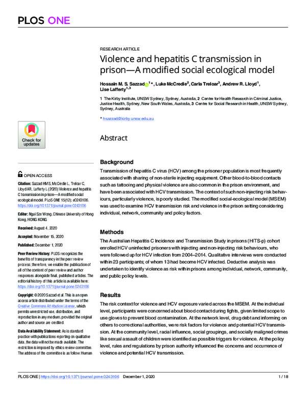 (PDF) Violence and hepatitis C transmission in prison—A modified social ... (PDF) Violence and hepatitis C transmission in prison—A modified social ...