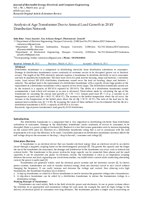 (PDF) Analysis of Age Transformer Due to Annual Load Growth in 20 kV Distribution Network