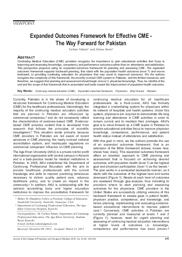 (PDF) Expanded Outcomes Framework for Effective CME - The Way Forward ...